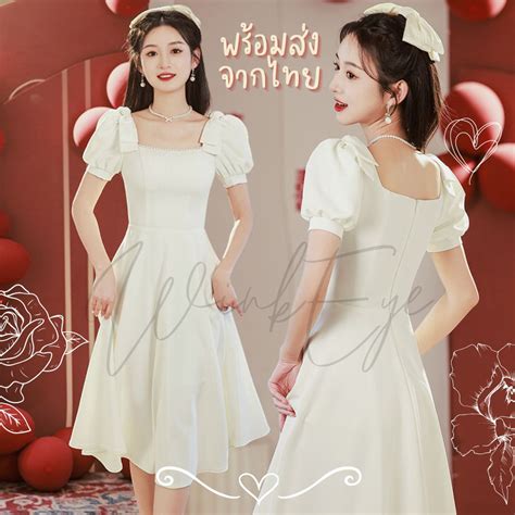 Dress5 177 พร้อมส่ง Wedding Dress เดรสแต่งงานมีแขน โบว์ไหล่ ถ่ายพรีเวดดิ้ง สีขาว สวยสไตล์