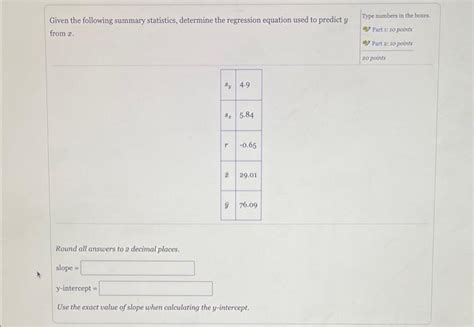 solved given the following summary statistics determine the