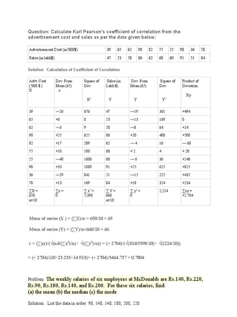 Karl Pearson Coefficient Of Correlation Formula