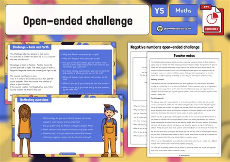 Year 5 Negative Numbers Open Ended Challenge Grammarsaurus