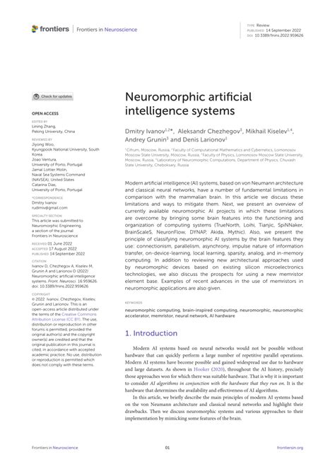 Pdf Neuromorphic Artificial Intelligence Systems