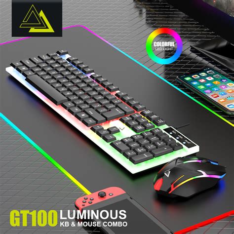 Rgb Wired Backlight Gaming Keyboard Mouse Comb Office Use Computer