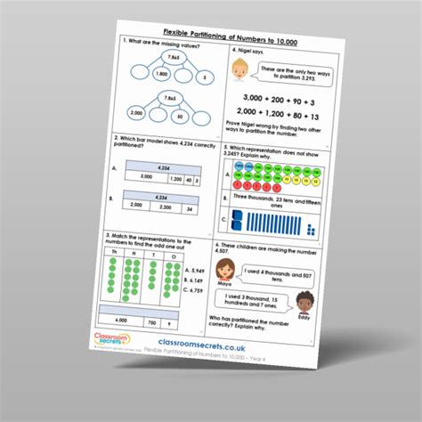 Year 4 Flexible Partitioning Of Numbers To 10 000 Mixed Activity Resource Classroom Secrets