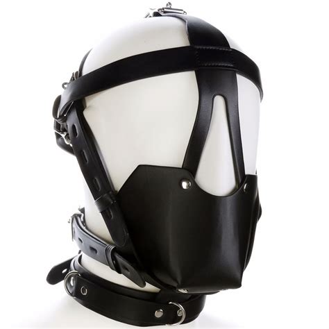 Fetish Mouth Gag Headgear Pu Leather Mask Hood Head Bondage Restraint