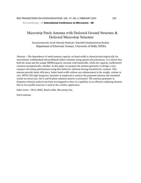 Pdf Microstrip Patch Antenna With Defected Ground Structure