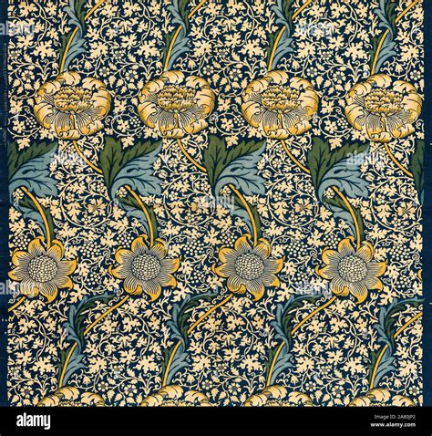 William Morris Fabric Pattern Kennet Woodcut Print Circa 1920 Stock