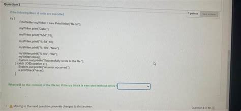solved question 3 1 points if the following lines of code are