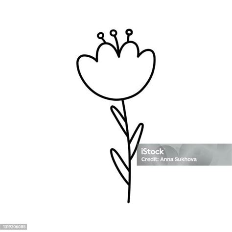 식물 꽃 잔디 튤립낙서 선형 벡터 그림입니다 손으로 그린 스타일 기호 및 개체 스티커 장식 엽서 아이콘 색칠 페이지 로고에 대한 간단한 검은 그림 0명에 대한 스톡 벡터
