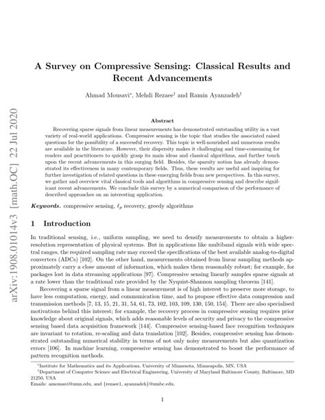 Pdf A Survey On Compressive Sensing Classical Results And Recent