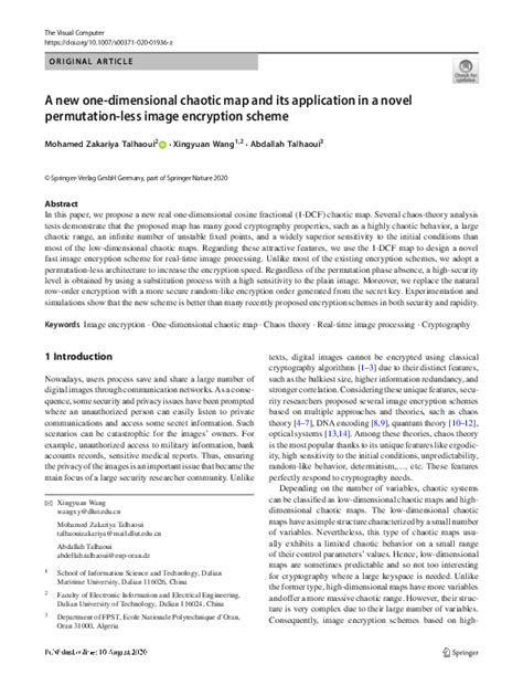 Pdf A New One Dimensional Chaotic Map And Its Application In A Novel Permutation Less Image
