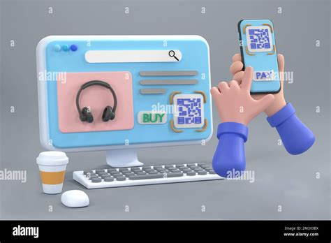 3d Hand Smartphone To Make Mobile Wallet Payment Via Qr Code Scanning