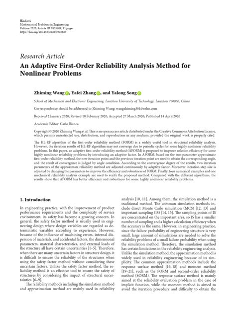 An Adaptive First Order Reliability Analysis Metho Pdf Normal