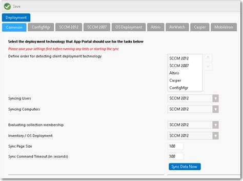 Entering Common Deployment Technology Settings