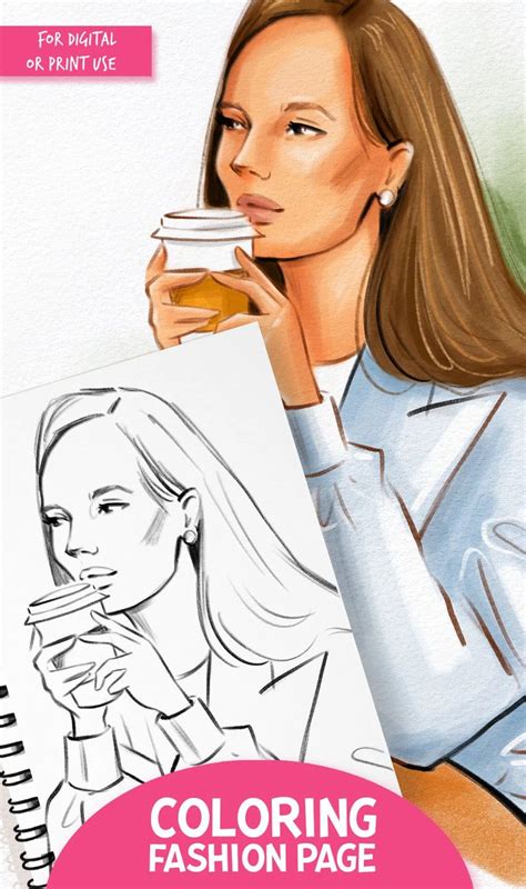 COFFEE LOVER GIRL Procreate Tutorial Procreate Coloring Book Coloring Page Adult Coloring