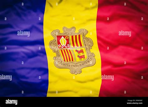 Andorra Flag On A Fabric Wavy Background Wavy Flag Of Andorra Fills