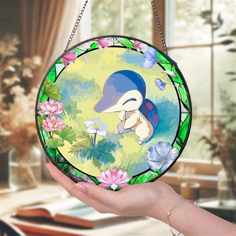 Pokemon Cyndaquil Fun Cartoonized Stained Glass Suncatcher Animebape
