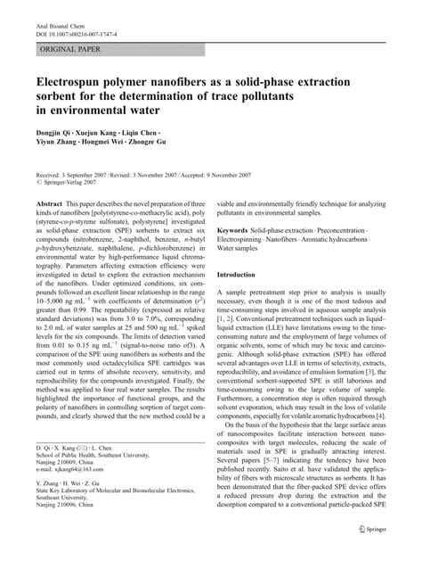 Pdf Electrospun Polymer Nanofibers As A Solid Phase Extraction