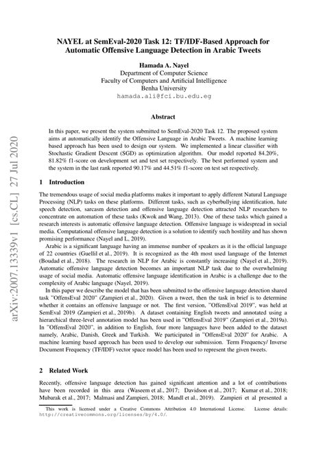 PDF NAYEL At SemEval Task TF IDF Based Approach For Automatic Offensive Language