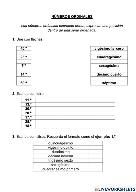 Números Ordinales Online Exercise For 4º