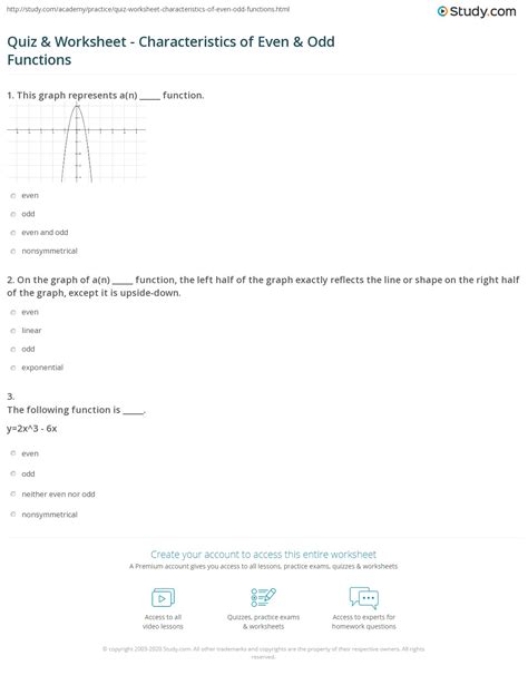 Even And Odd Functions Worksheet