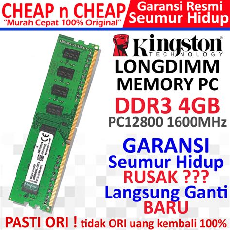 Jual Kingston Ddr3 4gb 1600mhz Pc12800 Ram Pc Memory Longdimm