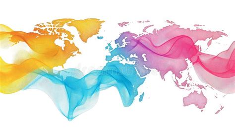 Abstract Watercolor World Map With Flowing Vibrant Color Swirls Global Communications Concept