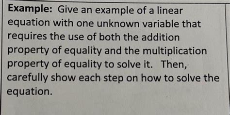 Solved Example Give An Example Of A Linear Equation With Chegg Com