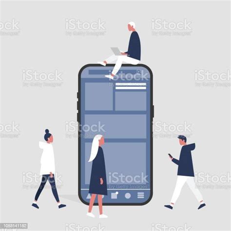 앉아 서 고 스마트폰 근처 지나가는 사람의 그룹 소셜 미디어 생활입니다 디지털 공간입니다 천년 사용자입니다 평면 편집 가능한 벡터 일러스트 레이 션 클립 아트 컴퓨터에 대한