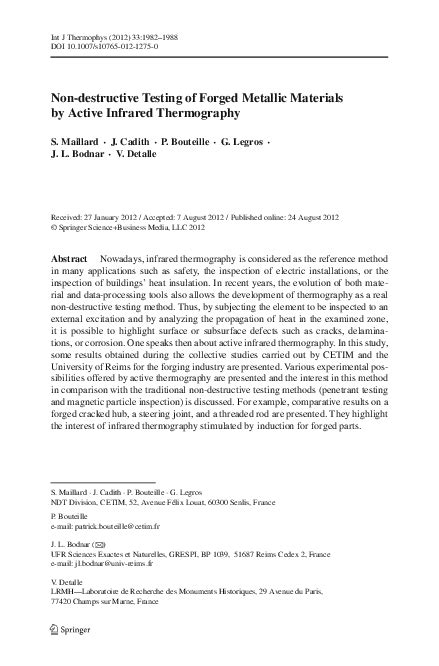 Pdf Non Destructive Testing Of Forged Metallic Materials By Active Infrared Thermography