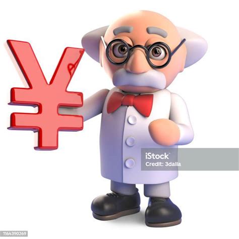 일본 또는 중국 엔 또는 위안 기호를 들고 미친 교수 과학자 문자 3d 그림 3차원 형태에 대한 스톡 사진 및 기타 이미지 3차원 형태 과학 과학자 Istock