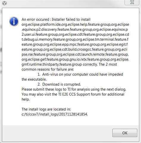 CCS MSP CAPT FR2633 CCS Installation Failed Code Composer Studio