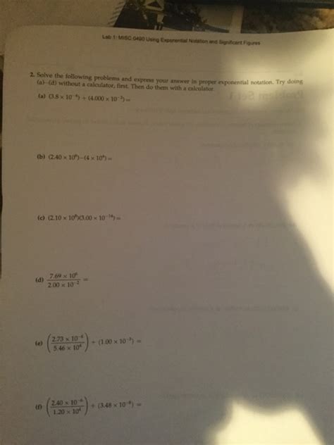 Solved Lab 1 Misc 0490 Using Exponential Notation And