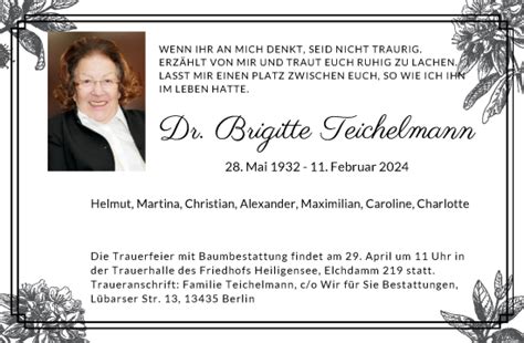 Traueranzeigen Von Brigitte Teichelmann Tagesspiegel Trauer