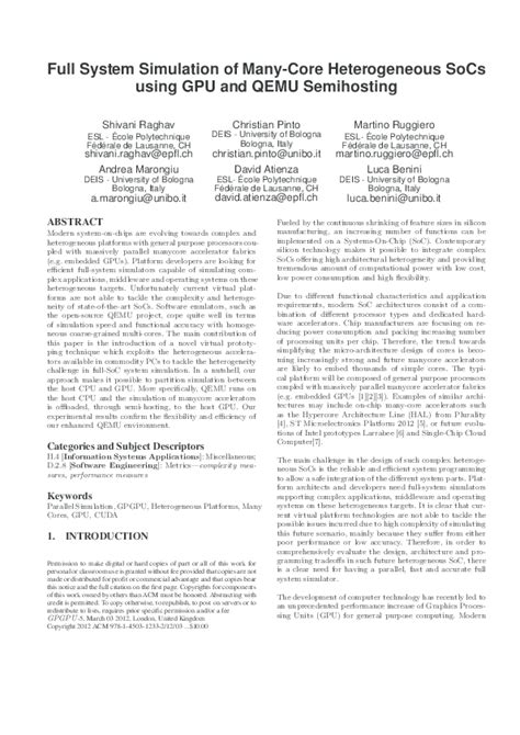 Pdf Full System Simulation Of Many Core Heterogeneous Socs Using Gpu And Qemu Semihosting