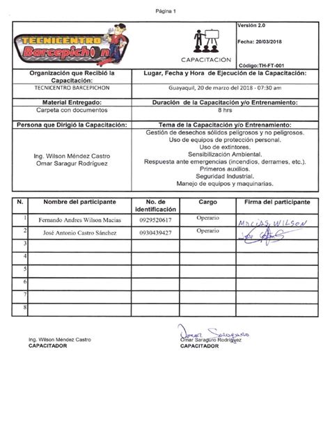 Registro De Capacitacion Pdf