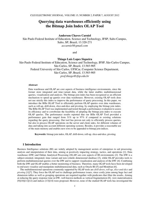 Pdf Querying Data Warehouses Efficiently Using The Bitmap Join Index Olap Tool