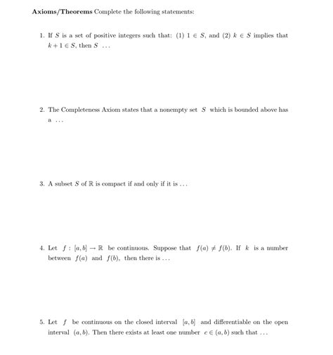 solved axioms theorems complete the following statements if