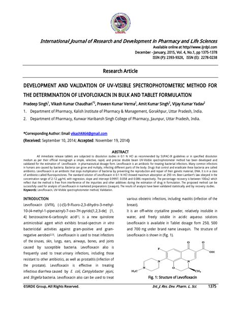 Pdf Development And Validation Of Uv Visible Spectrophotometric