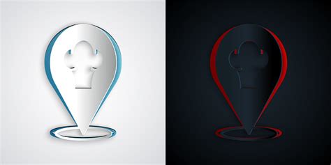 종이 는 회색과 검은 색 배경에 고립 된 위치 아이콘으로 요리사 모자를 잘라 요리 기호 모자를 요리합니다 종이 아트 스타일 벡터 3차원 형태에 대한 스톡 벡터 아트 및 기타