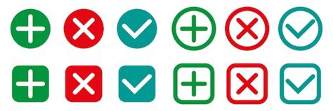 녹색 확인 표시와 적십자 표시 아이콘 세트 격리 된 눈금 기호 검사 목록 표시 승인 배지 평면 및 현대 체크 표시 디자인 벡터