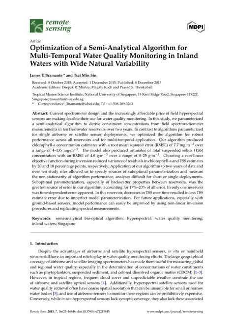 Pdf Optimization Of A Semi Analytical Algorithm For Multi Temporal Water Quality Monitoring In