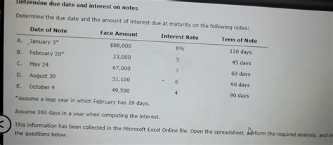 solved determine due date and interest on notes determine