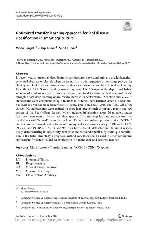 Optimized Transfer Learning Approach For Leaf Disease Classification In