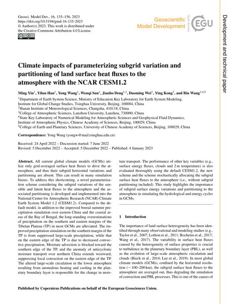 Pdf Climate Impacts Of Parameterizing Subgrid Variation And Partitioning Of Land Surface Heat