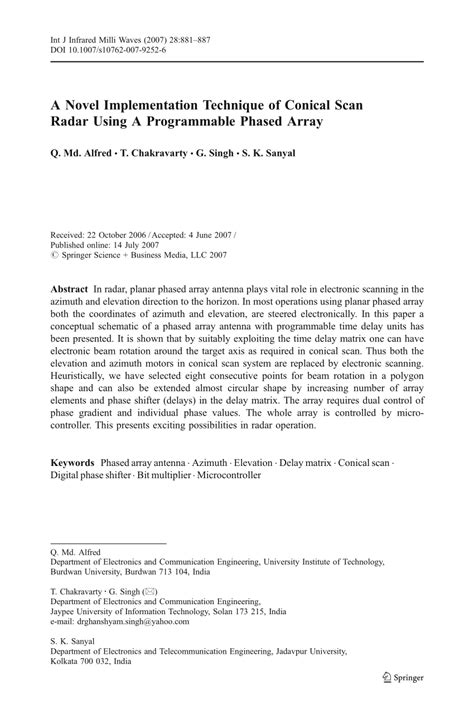 Pdf A Novel Implementation Technique Of Conical Scan Radar Using A Programmable Phased Array