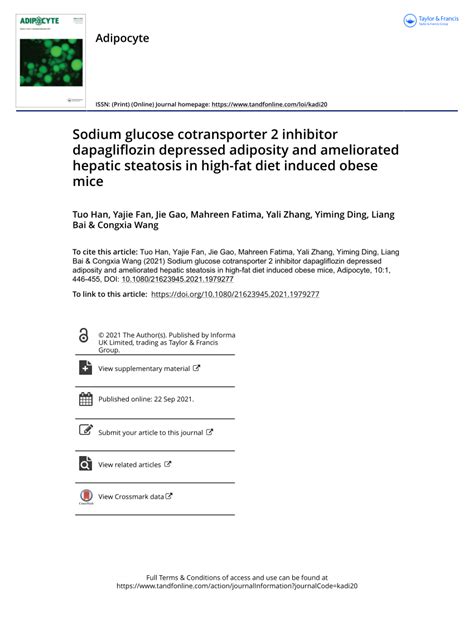 Pdf Sodium Glucose Cotransporter 2 Inhibitor Dapagliflozin Depressed