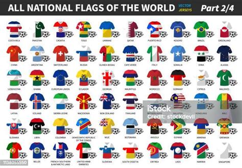 세계의 모든 국가 축구 또는 축구 팀 저지의 집합입니다 민족 국기 옷 스타일과 혼합 스포츠 국제 선수권 대회 개념에 대 한 벡터