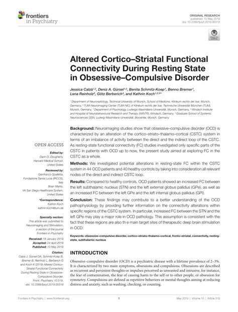 Pdf Altered Corticostriatal Functional Connectivity During Resting