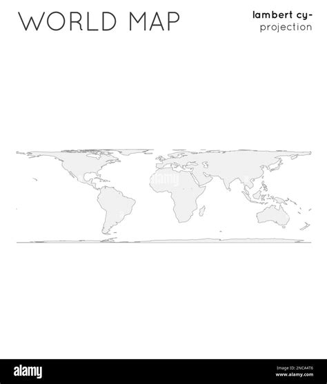 World Map Globe In Lambert Cylindrical Equal Area Projection Plain Style Outline Vector