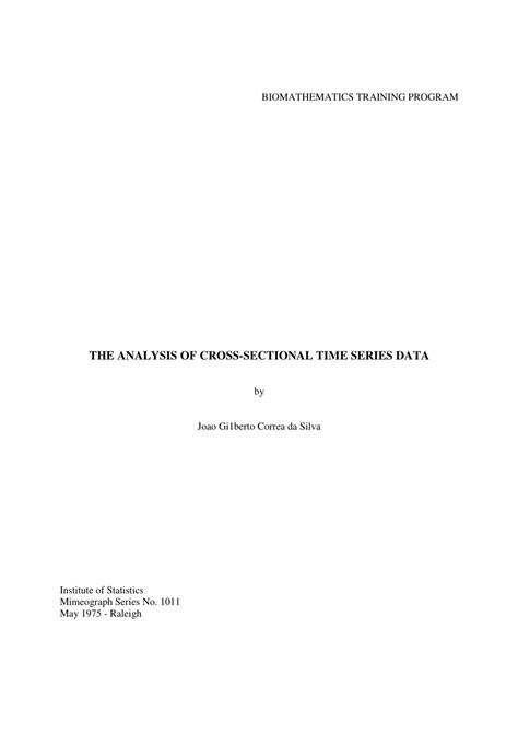 PDF The Analysis Of Cross Sectional Time Series Data
